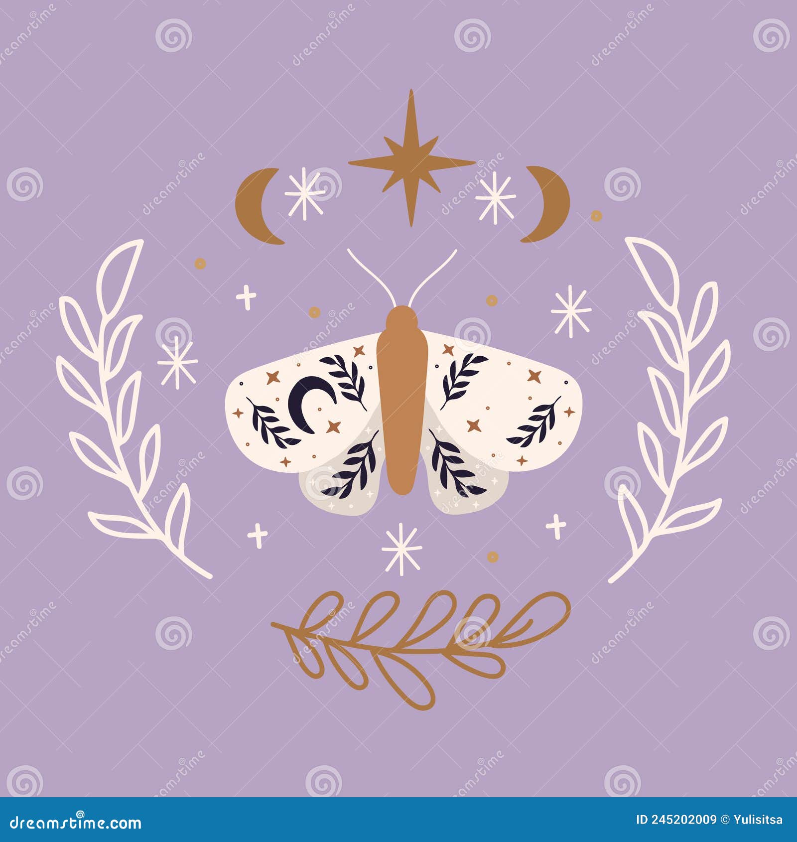 Composition of Mystic Moth. Decorated with Magic Elements Stock ...