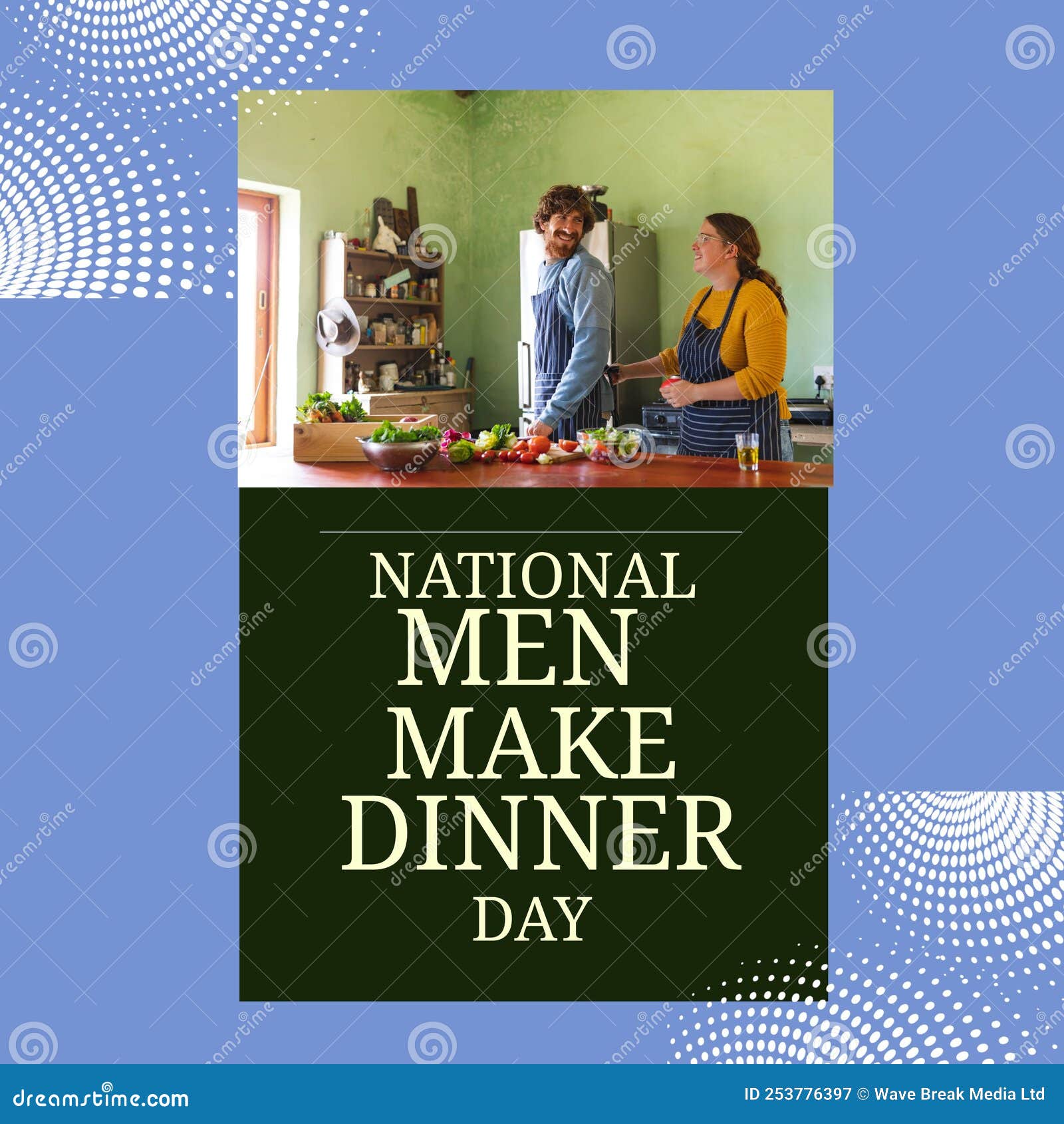 Composition of National Men Make Dinner Day Text Over Caucasian Couple ...