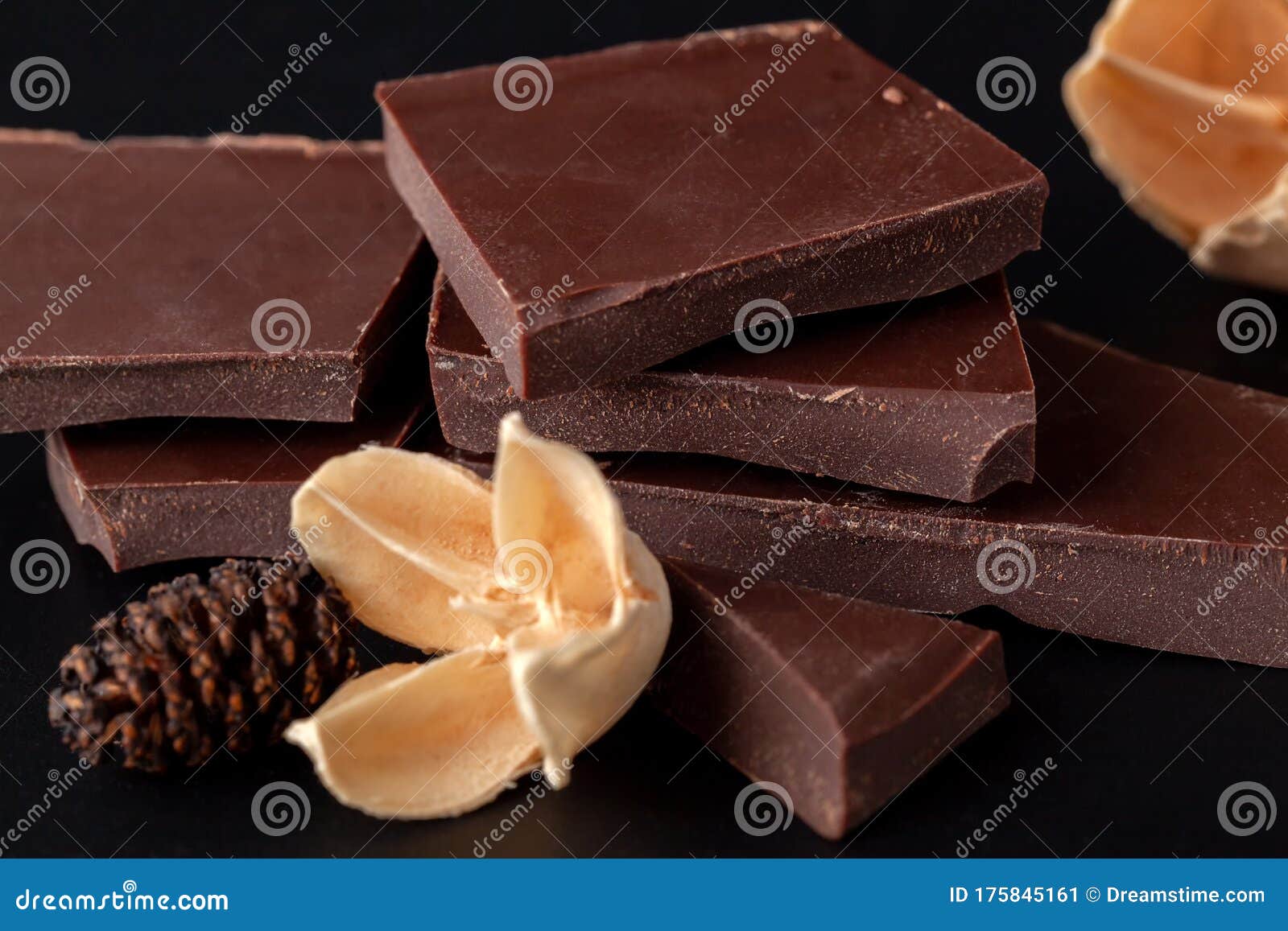 Composition of Natural Chocolate on a Dark Background Stock Image ...