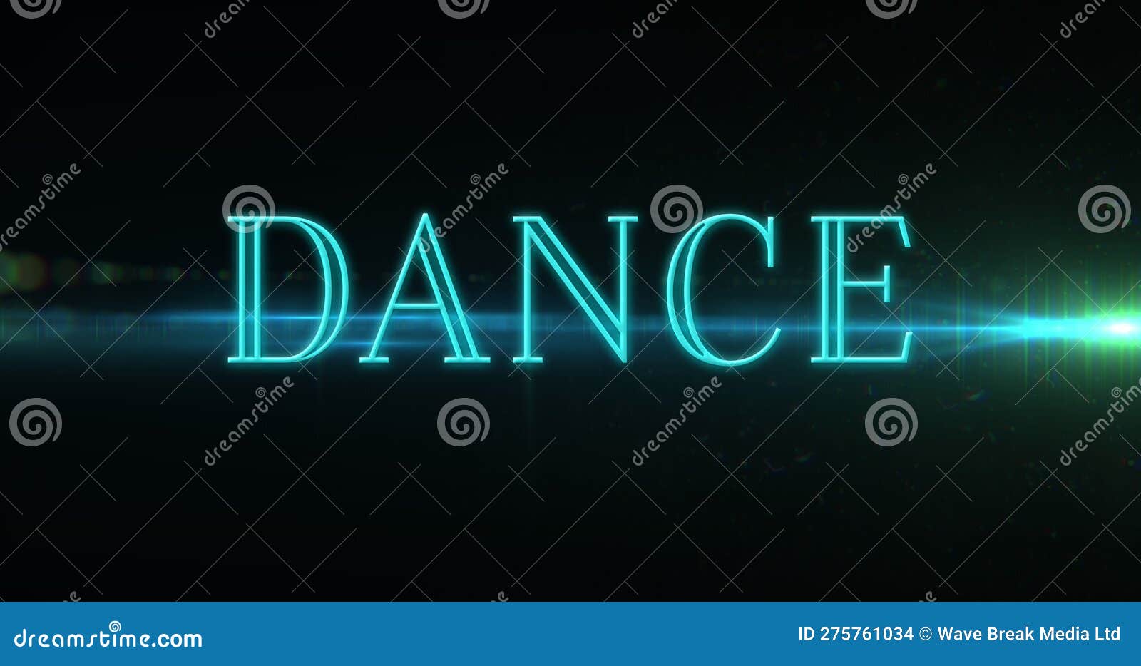 Composition of Neon Dance Text Over Light Trails on Black Background ...