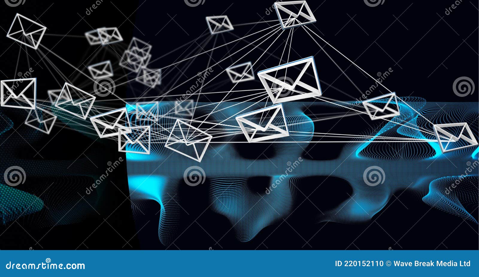 Composition of Network of Connected Envelope Email Icons with Curved ...
