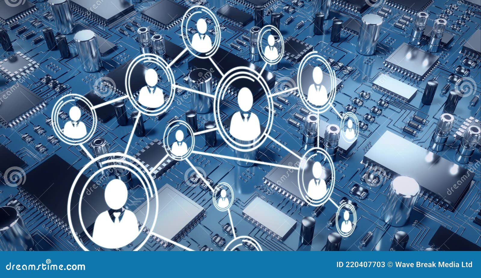 Composition of Network of Connections with Icons Over Computer Circuit ...