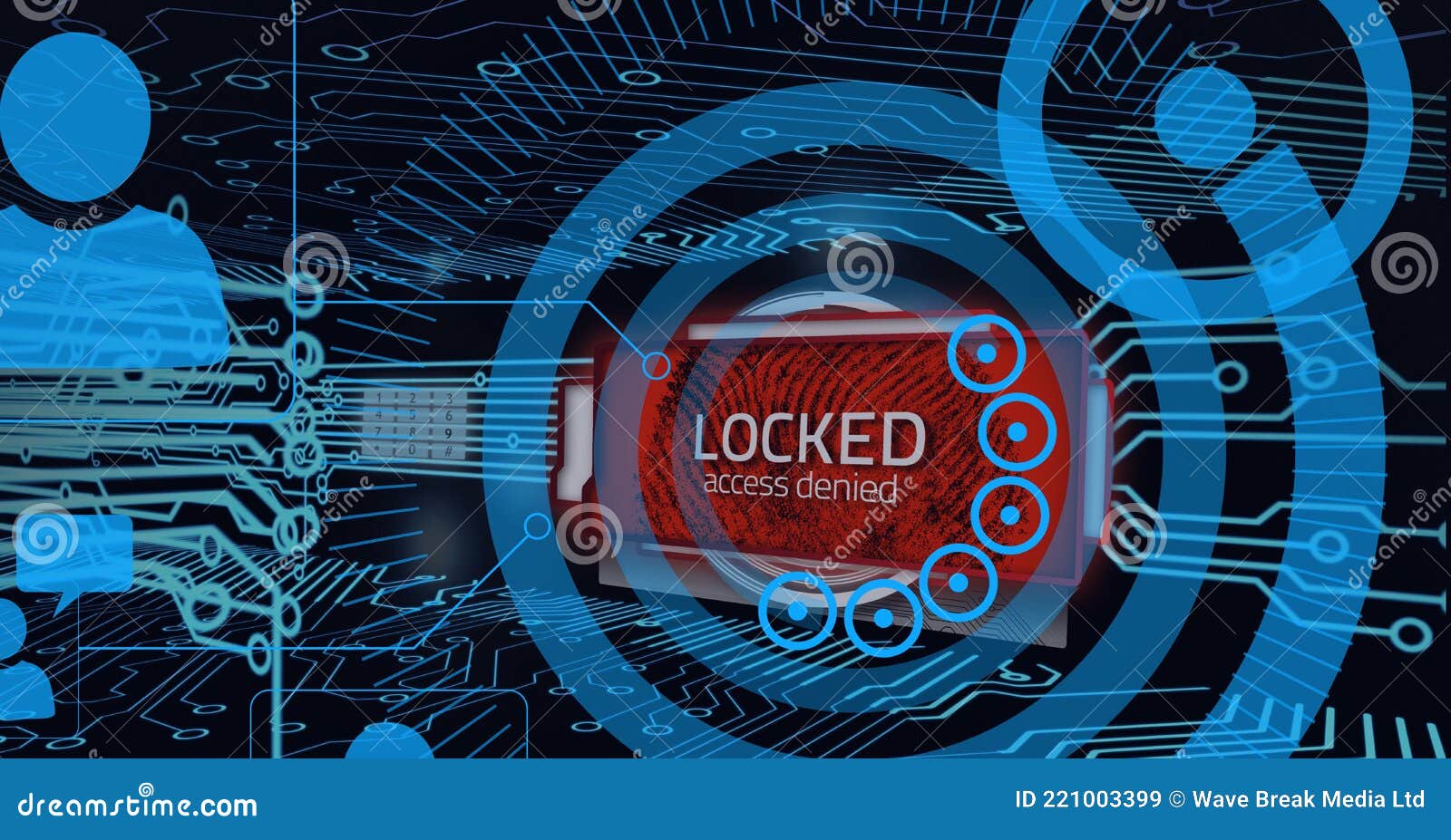 Composition Of Locked Access Denied Text With People Photographs Over ...