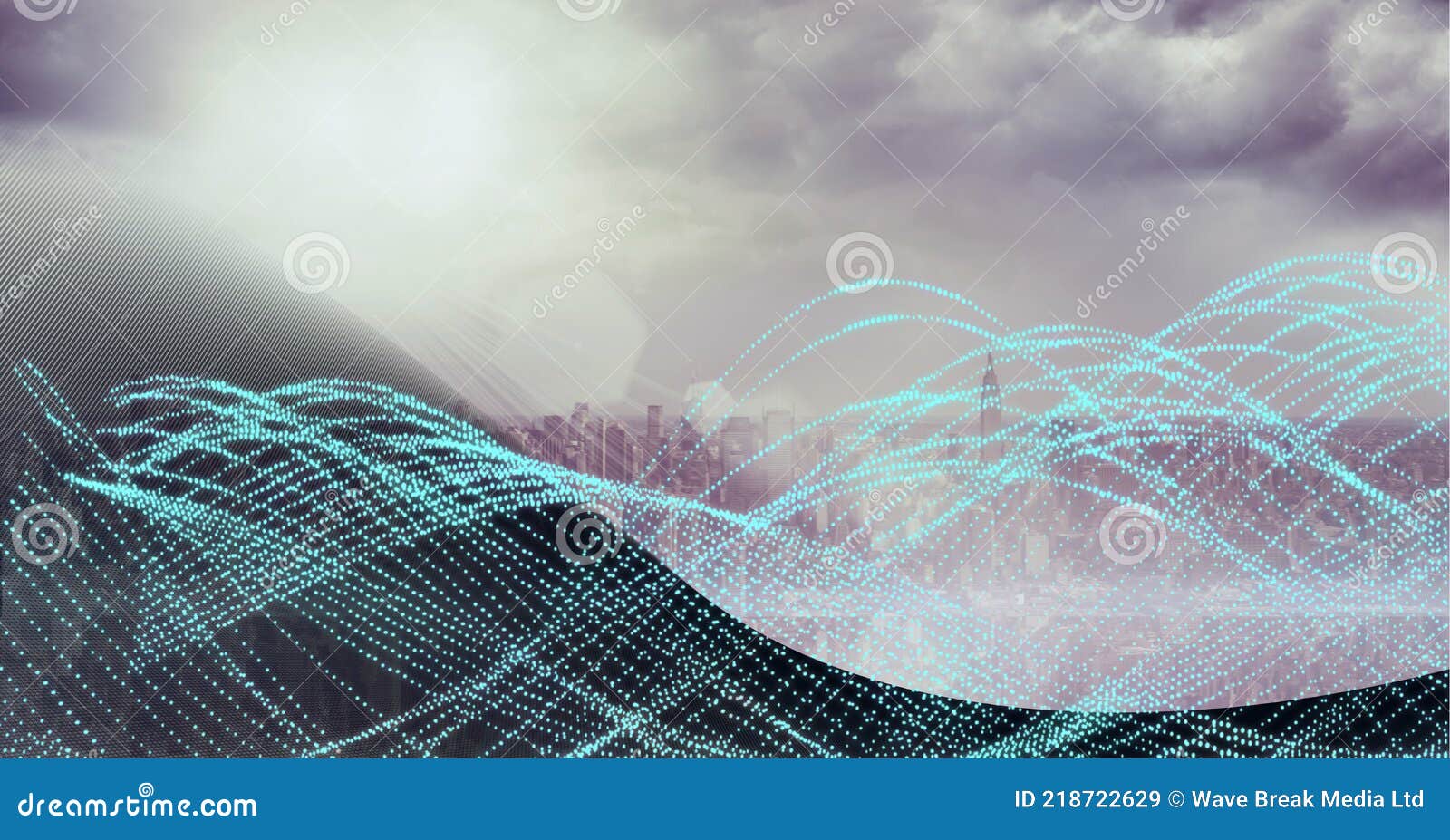 Composition of Network of Connections Over Cityscape with Grey Curved ...