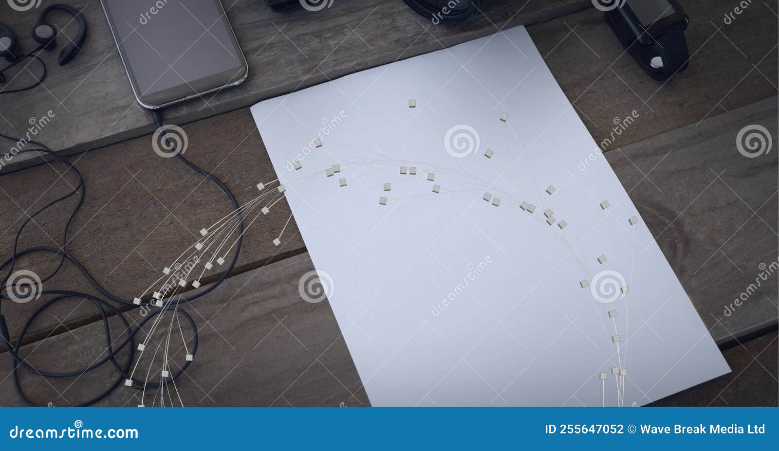 Composition of Network of Digital Connections Over Blank Piece of Paper ...