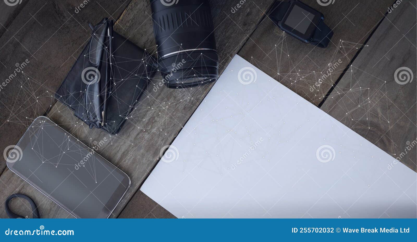 Composition of Network of Digital Connections Over Blank Piece of Paper ...