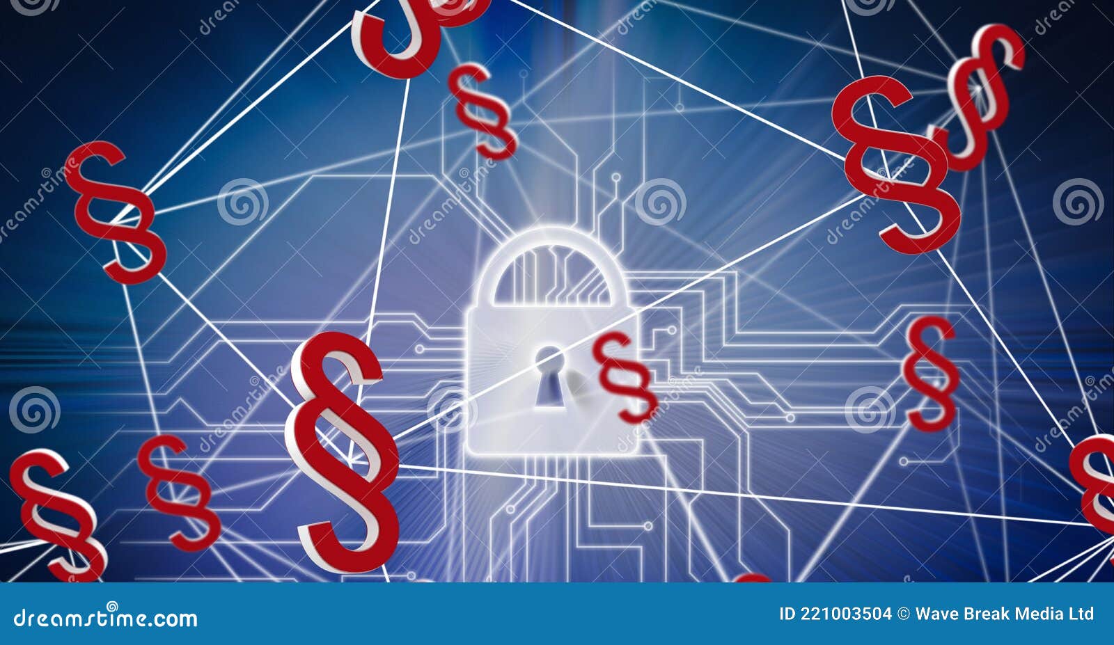 Composition of Network of Digital Icons and Security Padlock Over ...