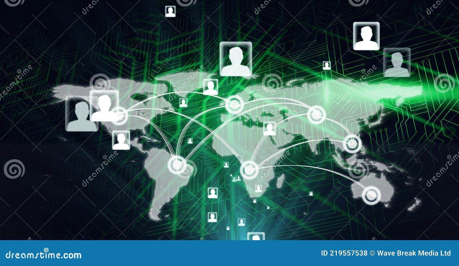 Composition of Network of People Connections with World Map on Circuit ...