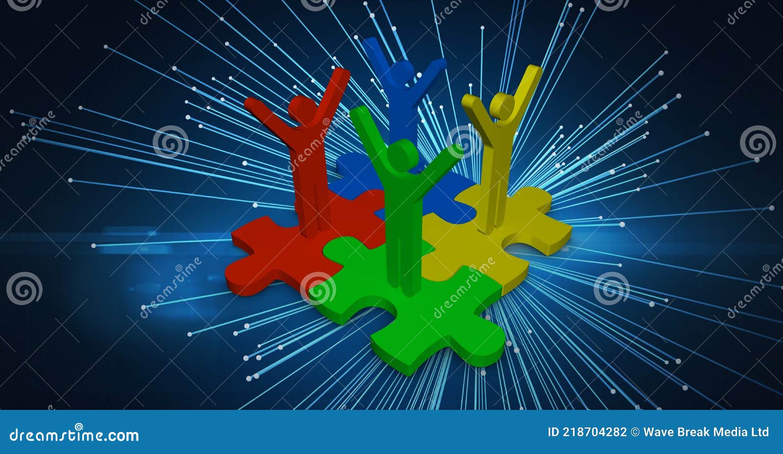 Composition of Network of People Icons Over Jigsaw Puzzle and Light ...
