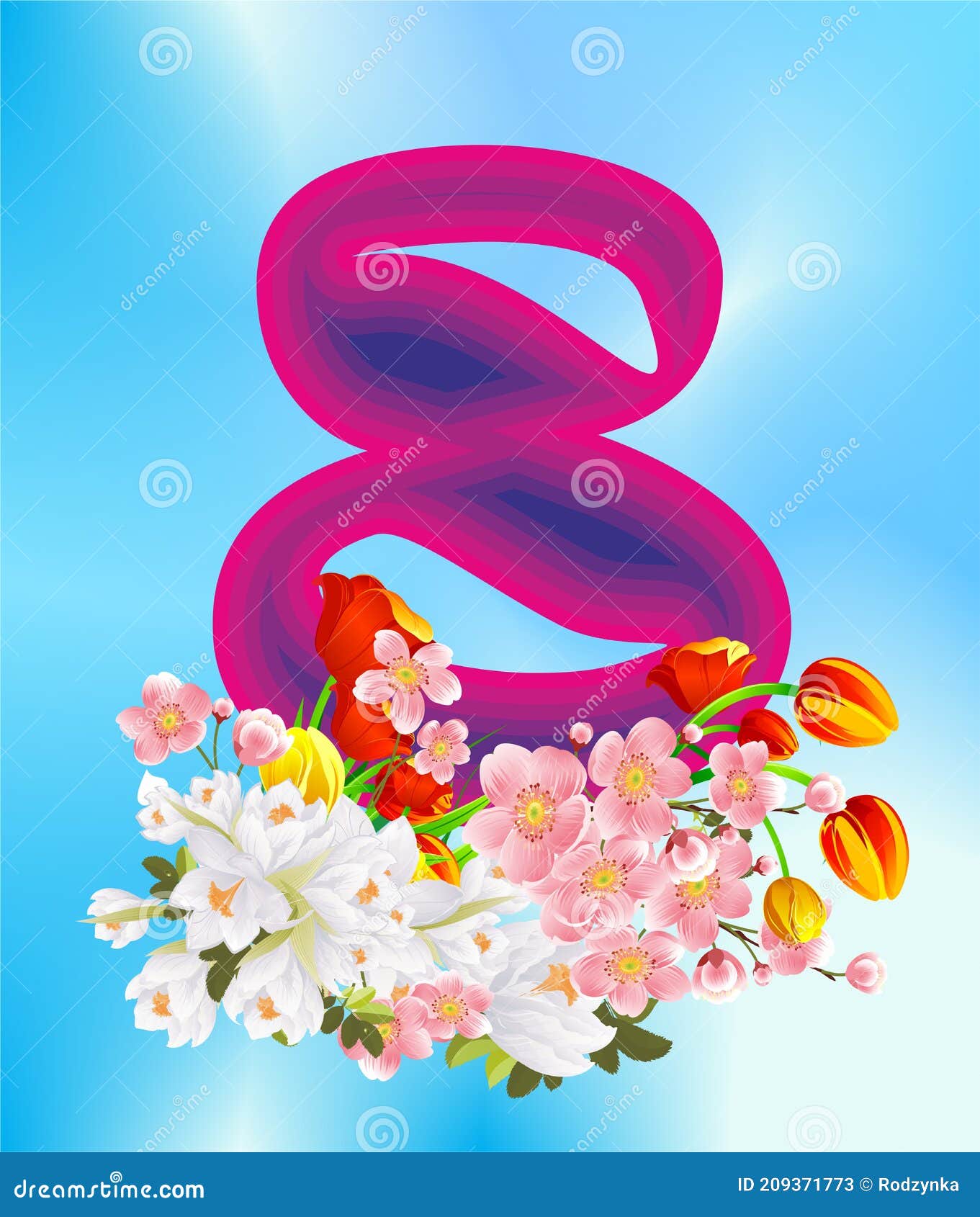 Composition with the Number Eight and Flowers, Stock Illustration ...