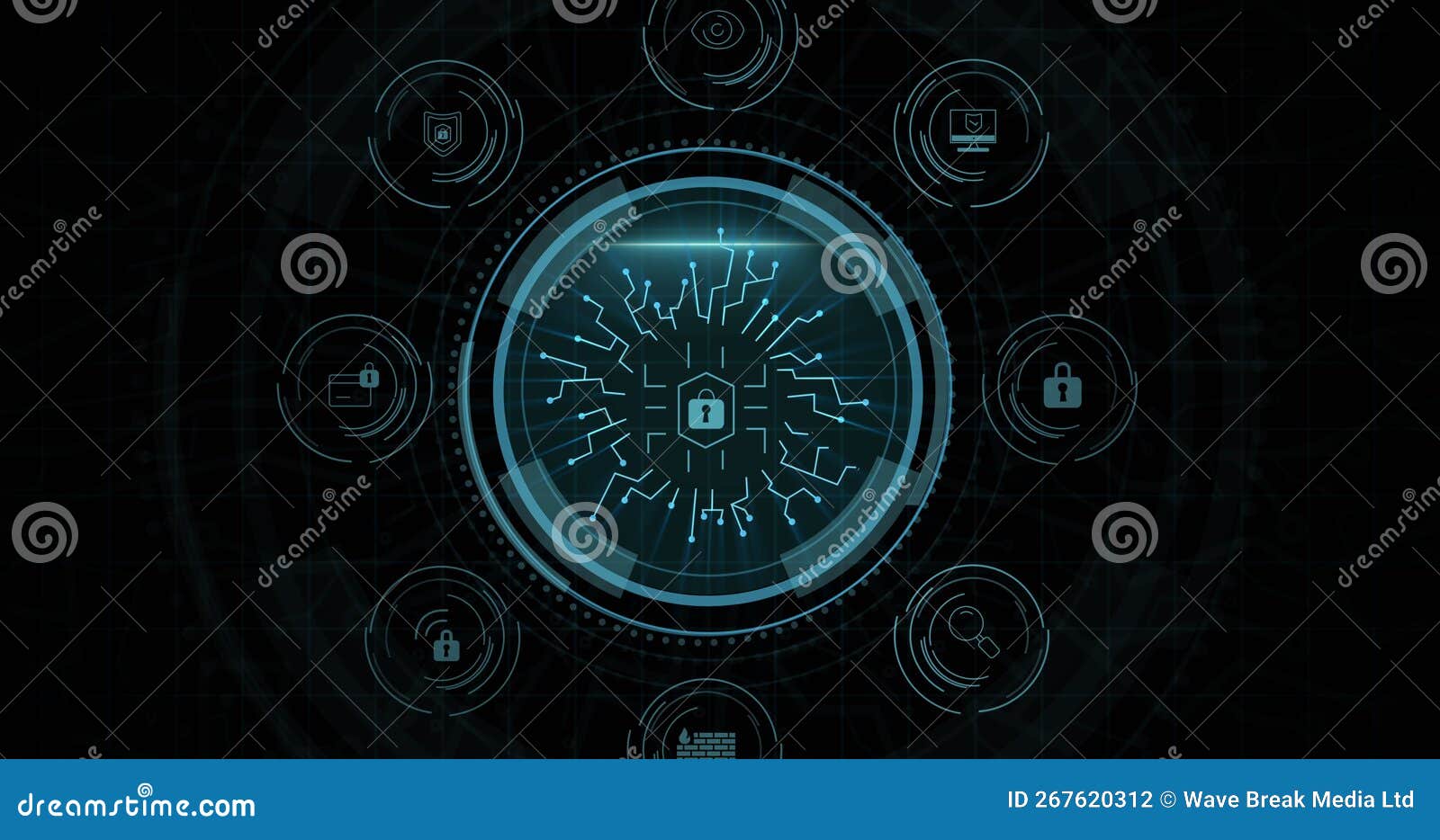 Composition of Online Security Padlock Icon on Black Background Stock ...
