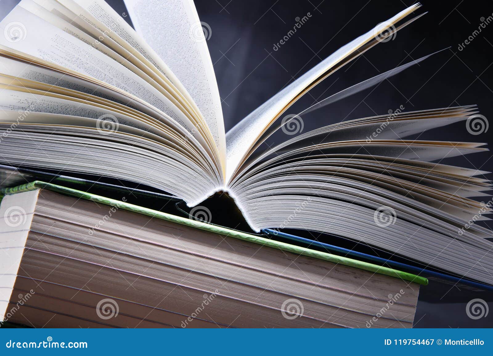 Composition with Open Book on the Table Stock Image - Image of cover ...