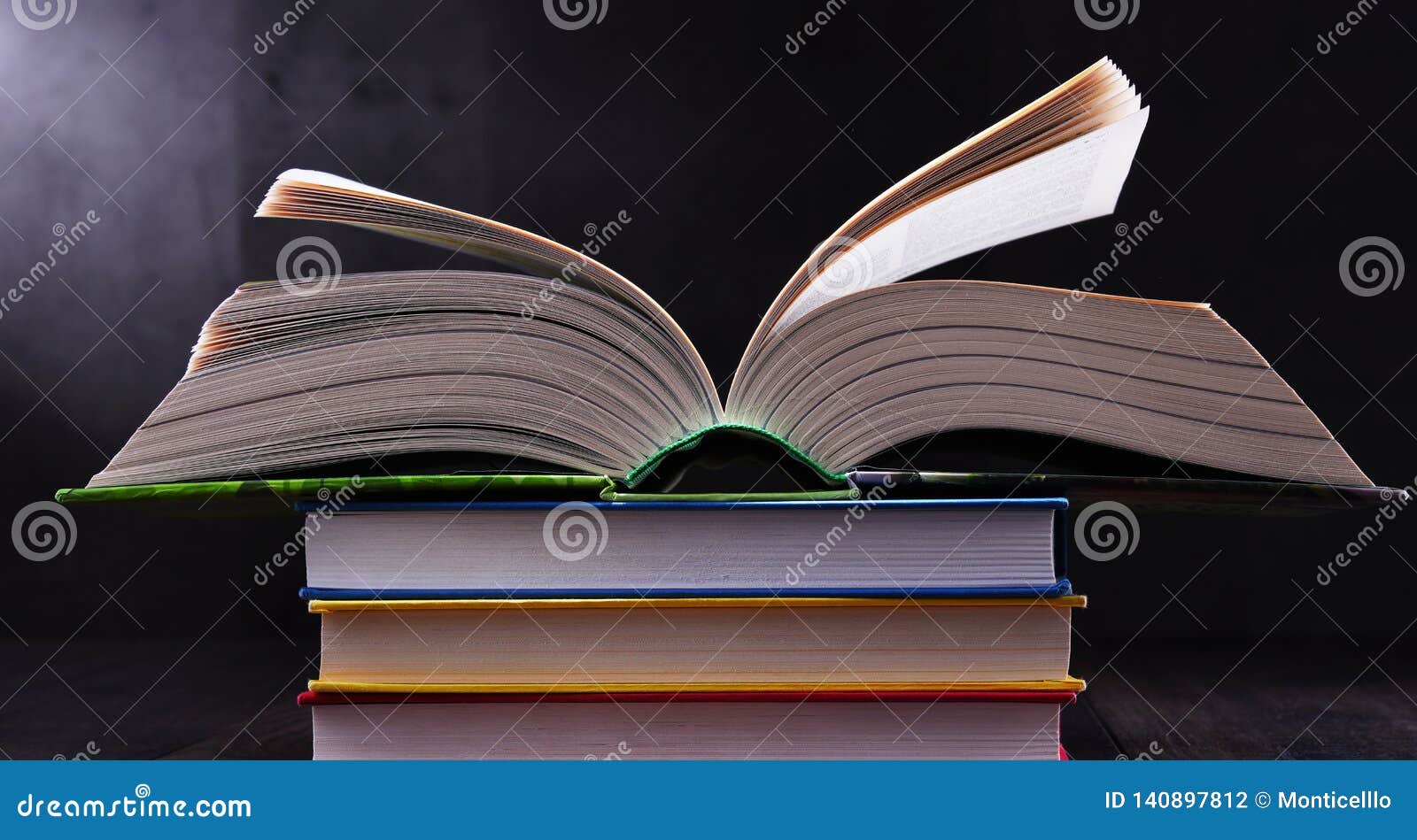 Composition with Open Book on the Table Stock Photo - Image of stack ...