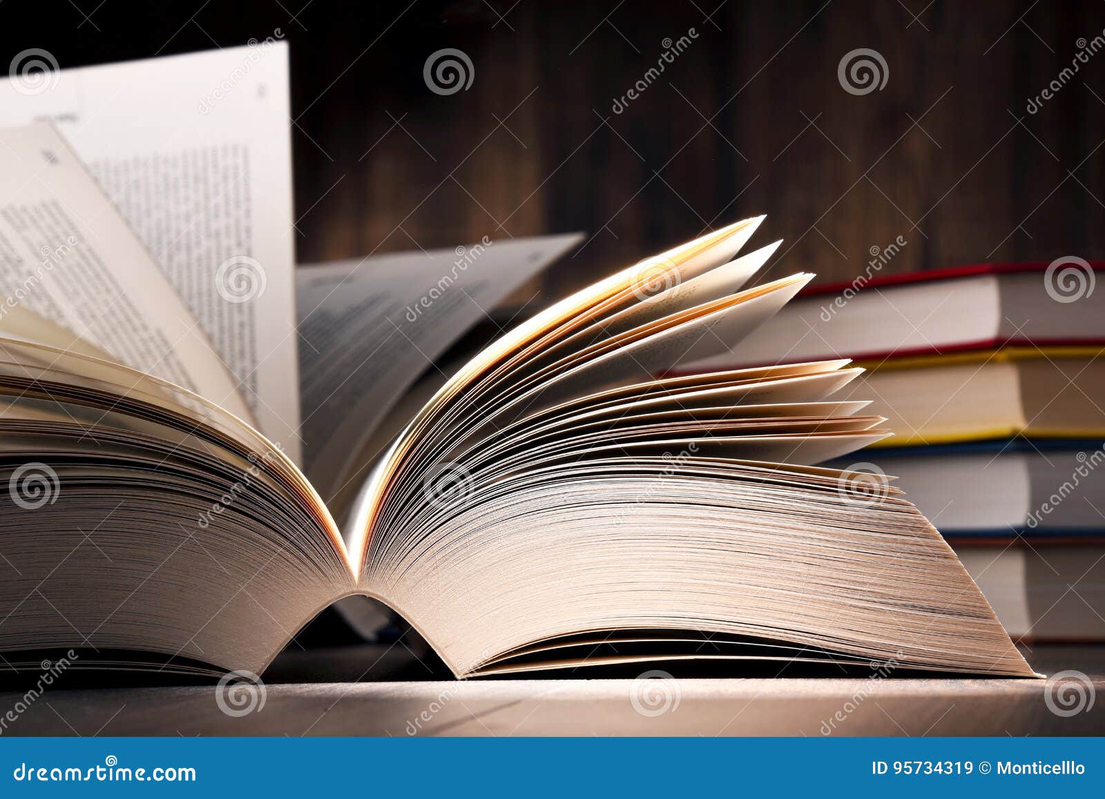Composition with Open Book on the Table Stock Image - Image of writing ...