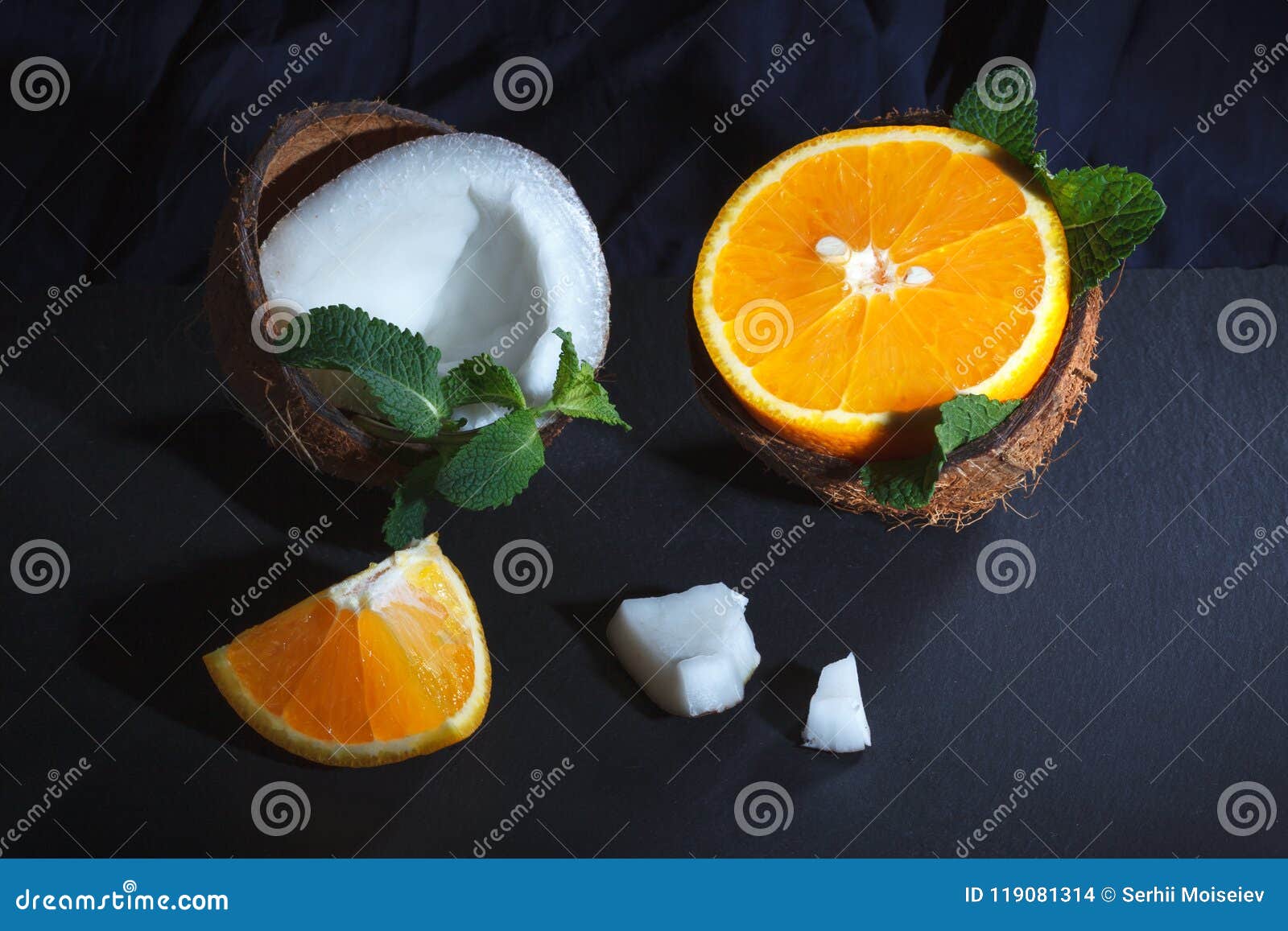 Orange and coconut stock photo. Image of juicy, composition - 119081314