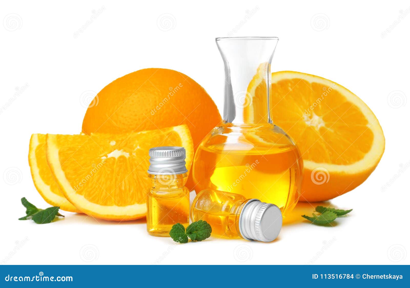 Composition with Orange Essential Oil Stock Photo - Image of mint ...
