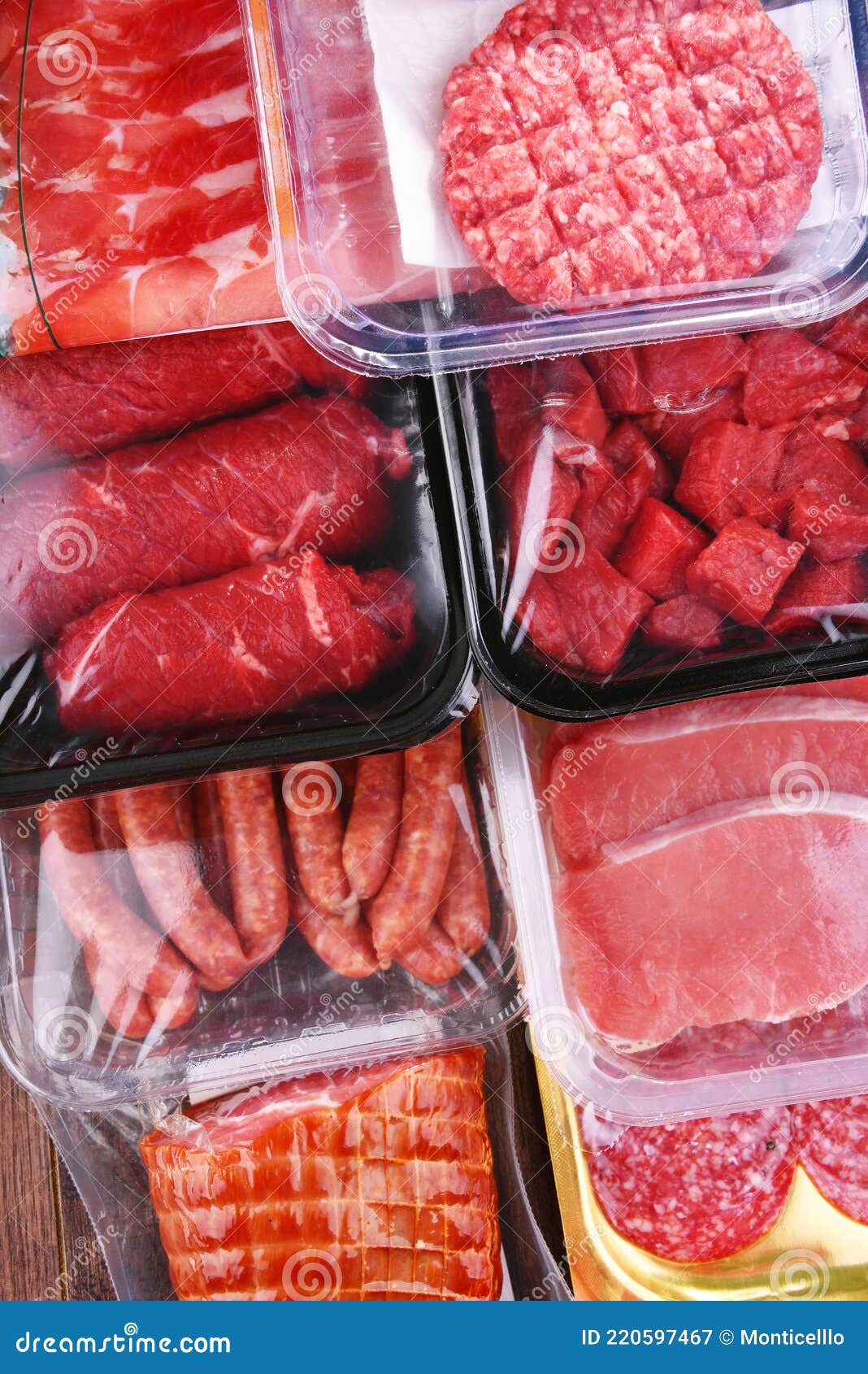 Composition with Packages of Assorted Meat Products Stock Image - Image ...