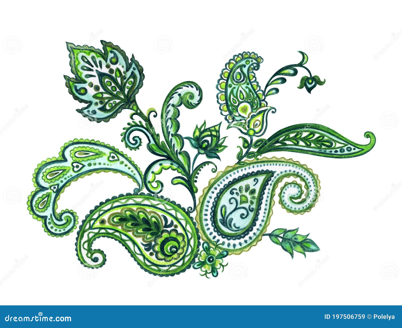 Composition from Paisley Patterns. Pattern in Boho Style, Watercolor ...