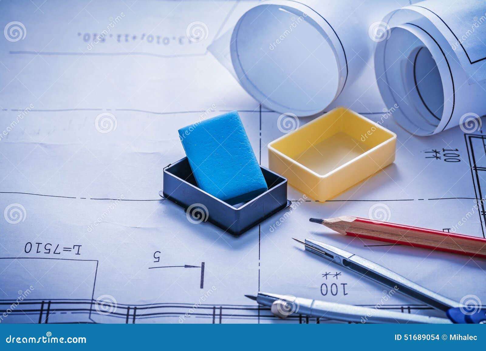 Compass Eraser And A Pencil On A Sheet Of Graph Paper Royalty-Free ...