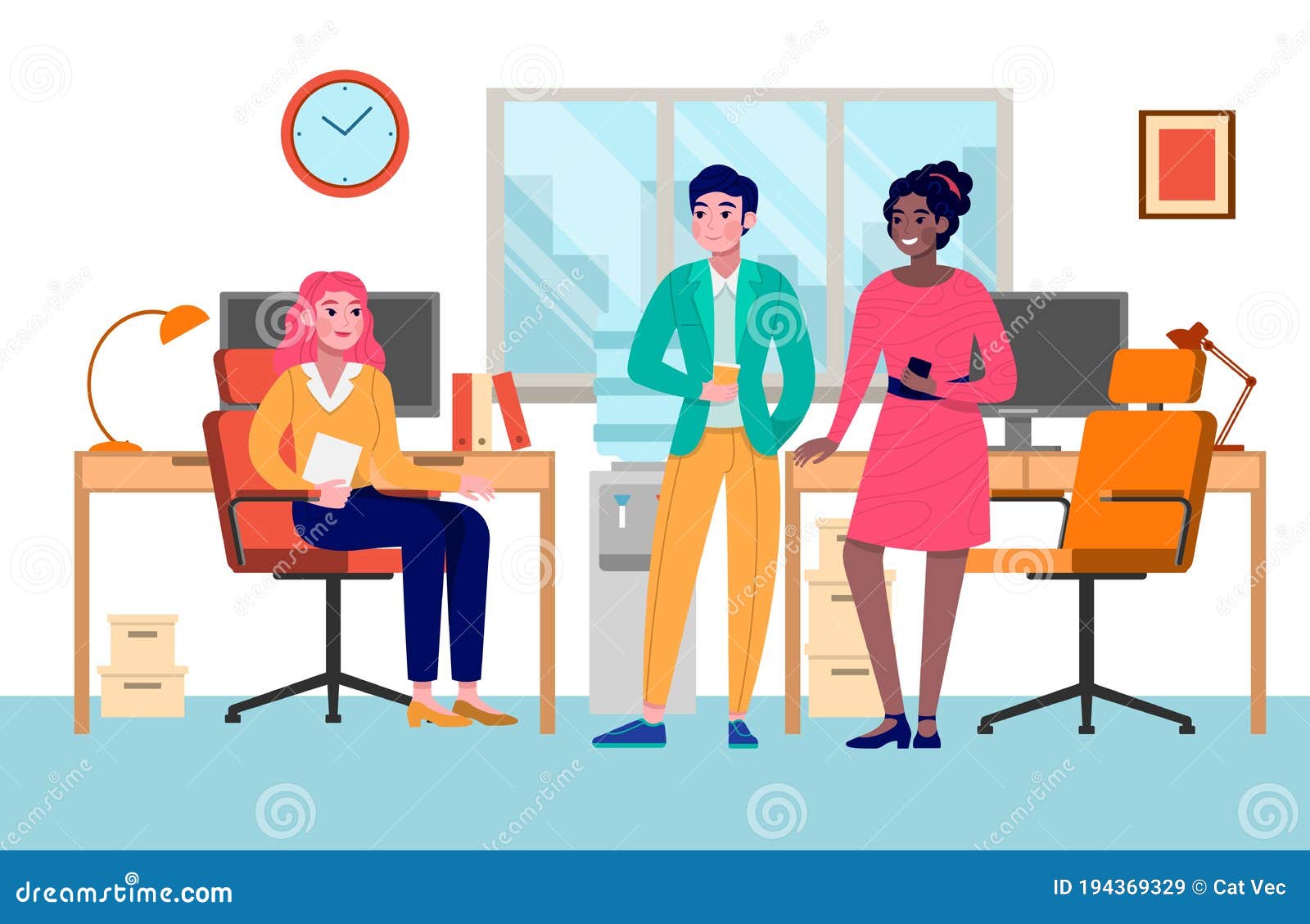 Composition People Communicate In Office, Group Colleagues ...