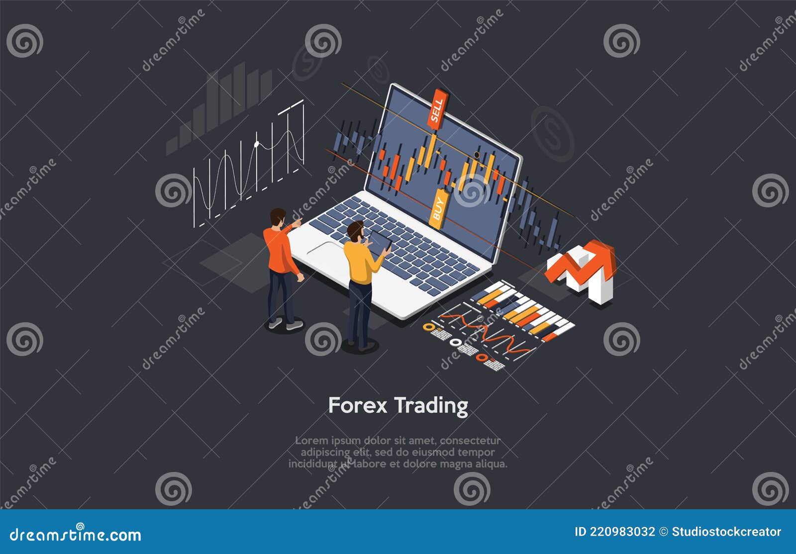 Isometric Forex Trading Concept. Traders Are Analysing The Chart ...