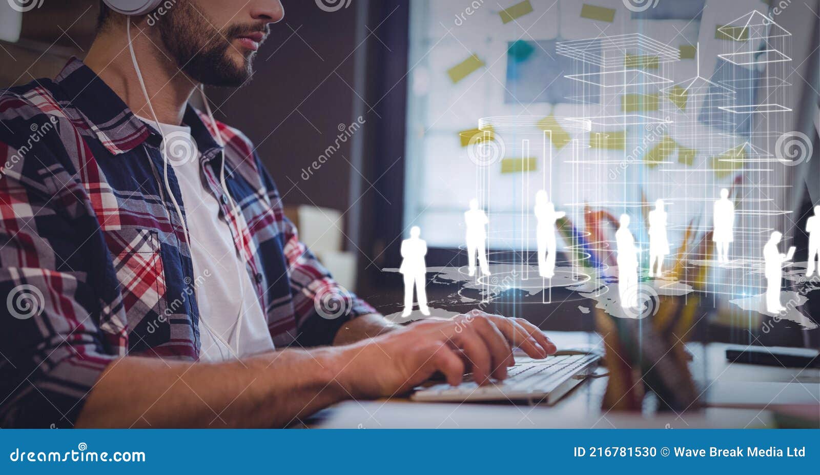 Composition of People Silhouettes and 3d Architecture Model Over Man ...