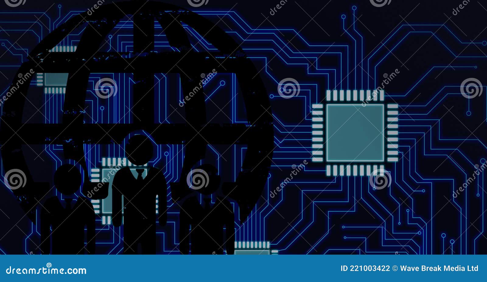 Composition of People Silhouettes Over Computer Circuit Board Stock ...