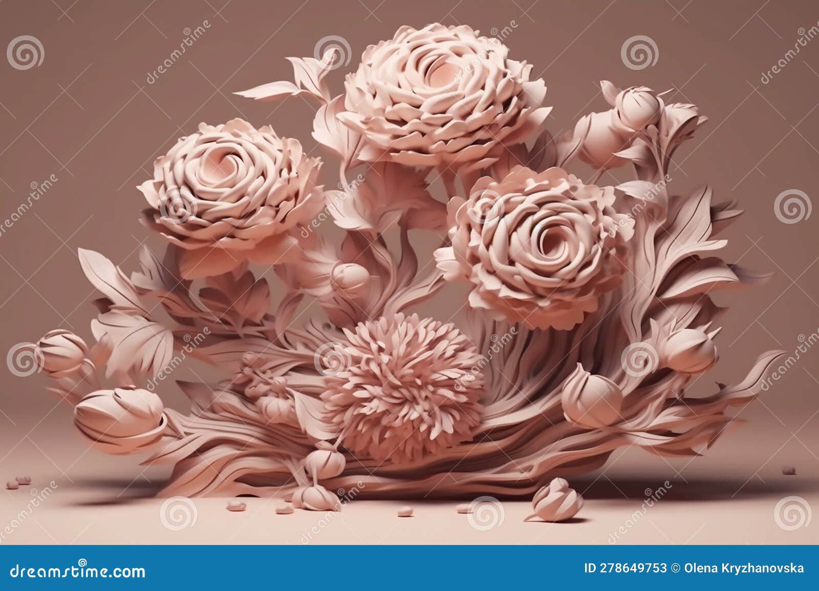 Composition of Ash Pink Artificial Flowers on a Ash Pink Background ...