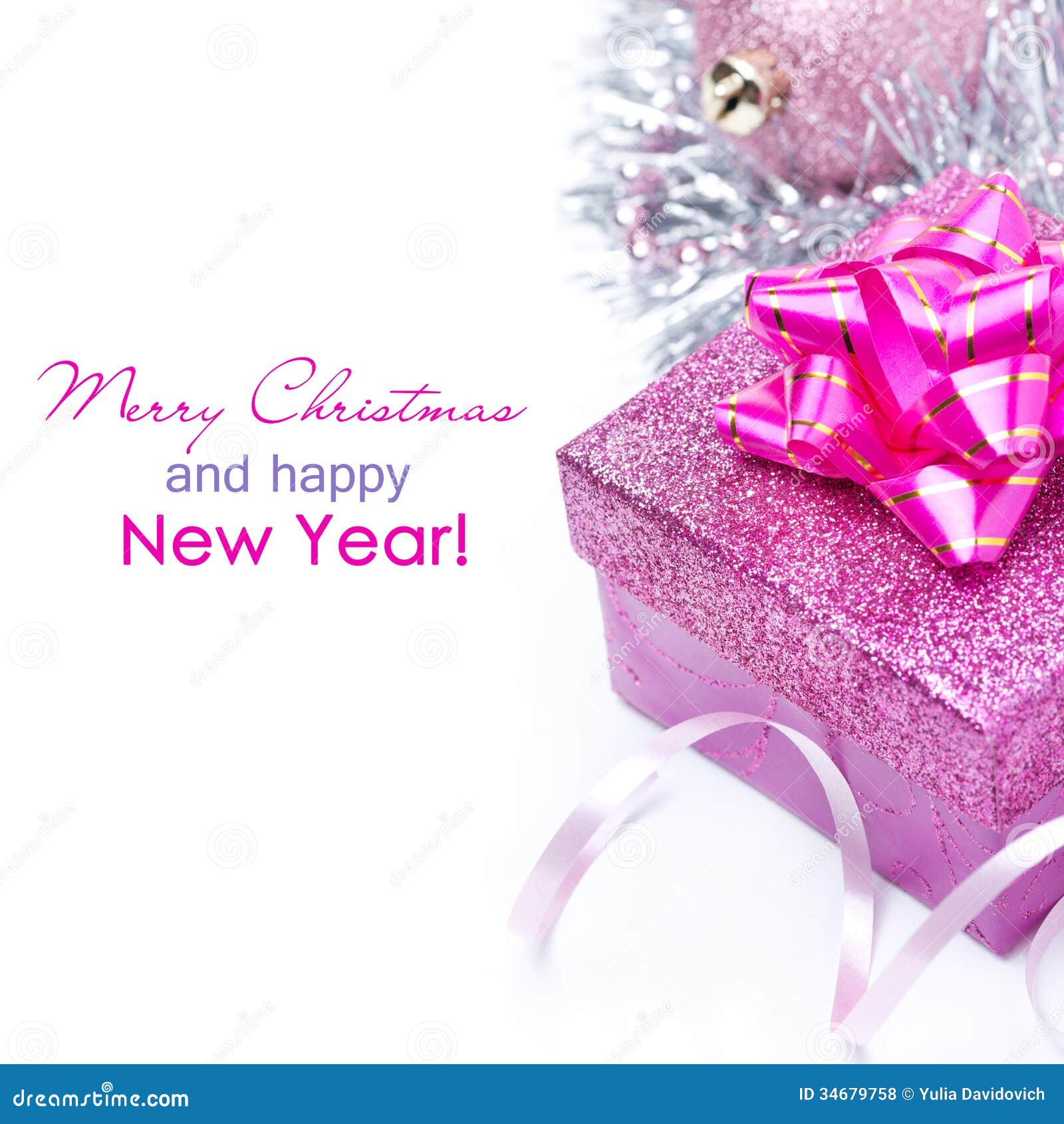 Composition with Pink Gift Box for Christmas, Isolated Stock Photo ...