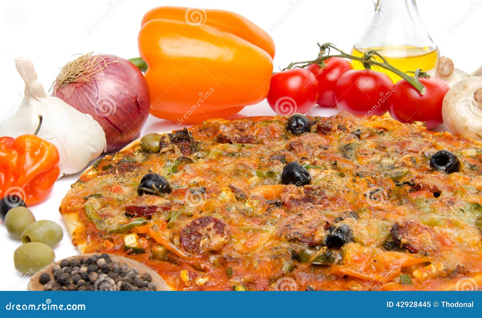 Composition with a Pizza and Some Ingredients Stock Image - Image of ...