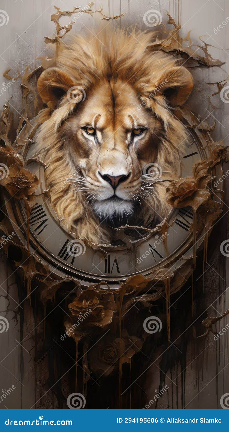 Composition Portrait of Lion and Clock Stock Illustration ...