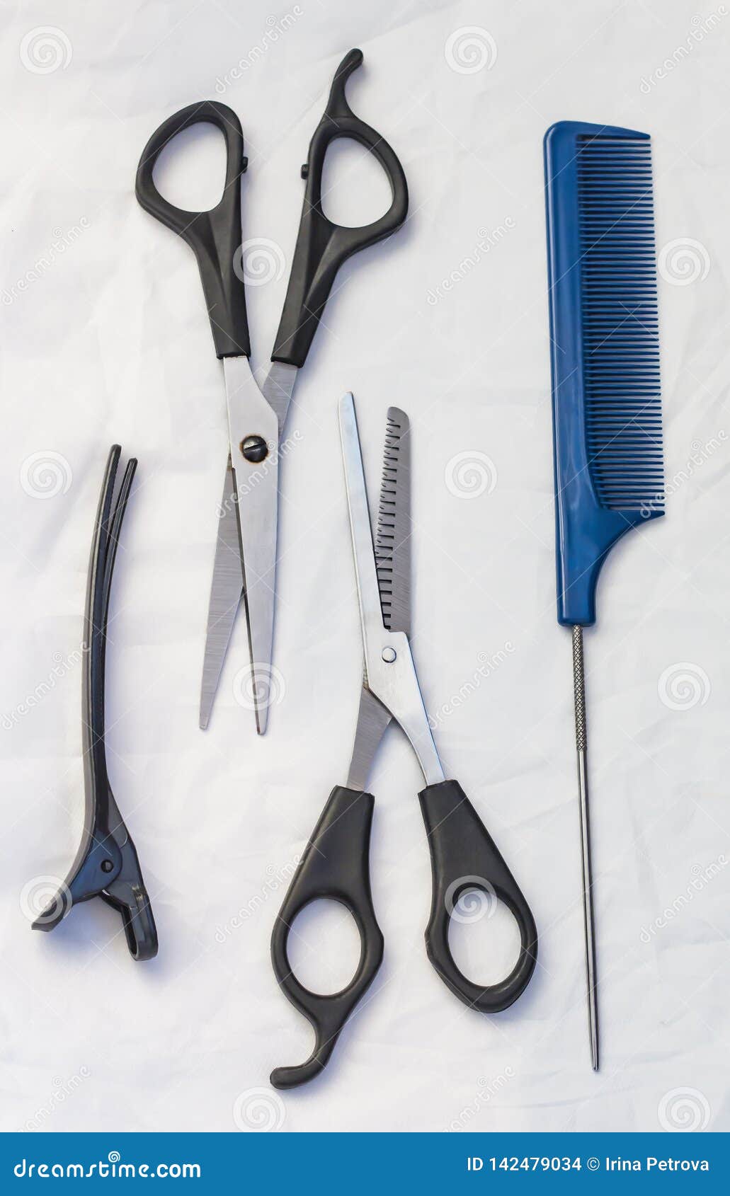 Composition with Professional Hairdressing Tools on White Background ...