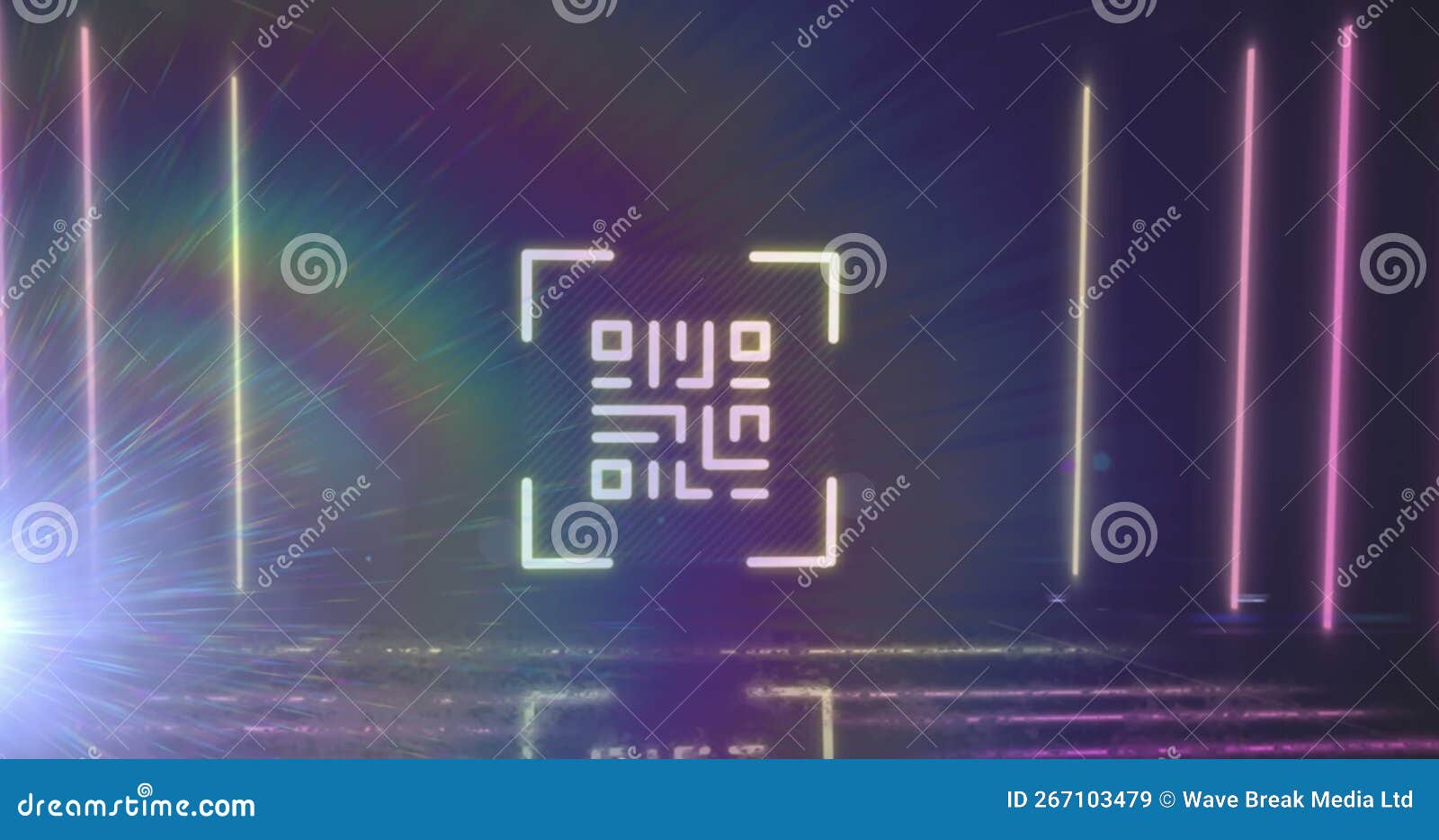 Composition of Qr Code with Light Trails and Spots on Black Background ...