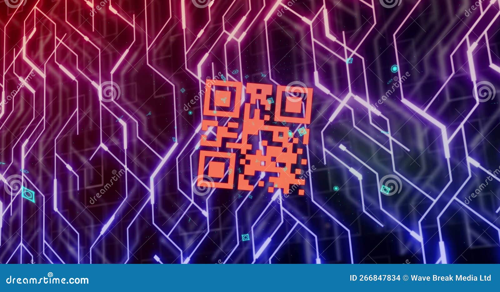 Composition of Qr Code Over Neon Shapes on Black Background Stock ...