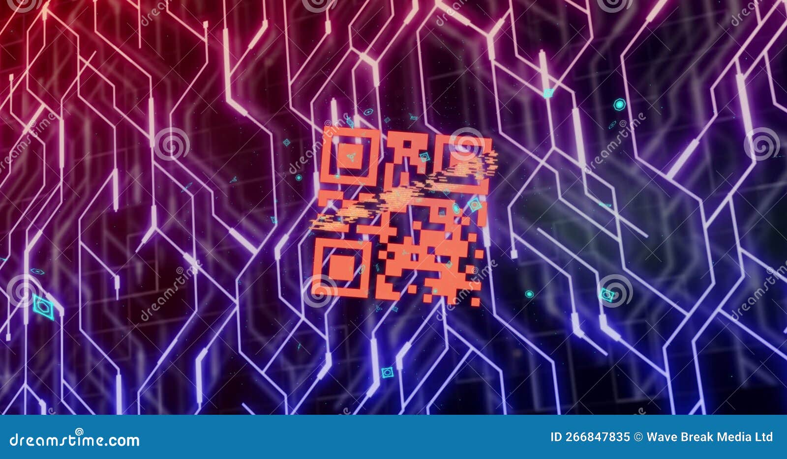 Composition of Qr Code Over Neon Shapes on Black Background Stock ...