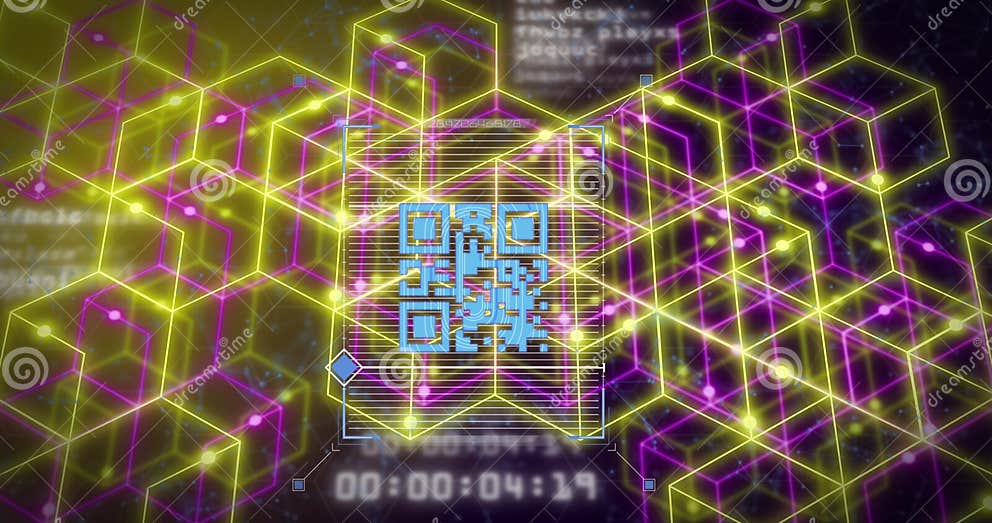 Composition of Qr Code Over Neon Shapes and Data Processing on Black ...