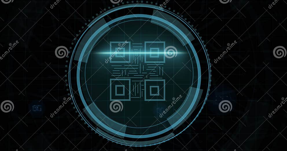 Composition of Qr Code and Scope Scanning on Black Background Stock Illustration - Illustration ...