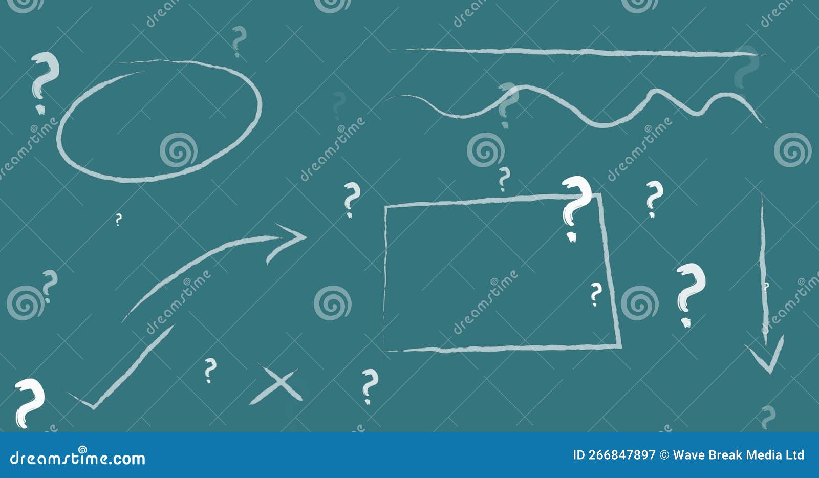 Composition of Question Marks and Shapes on Green Background Stock ...