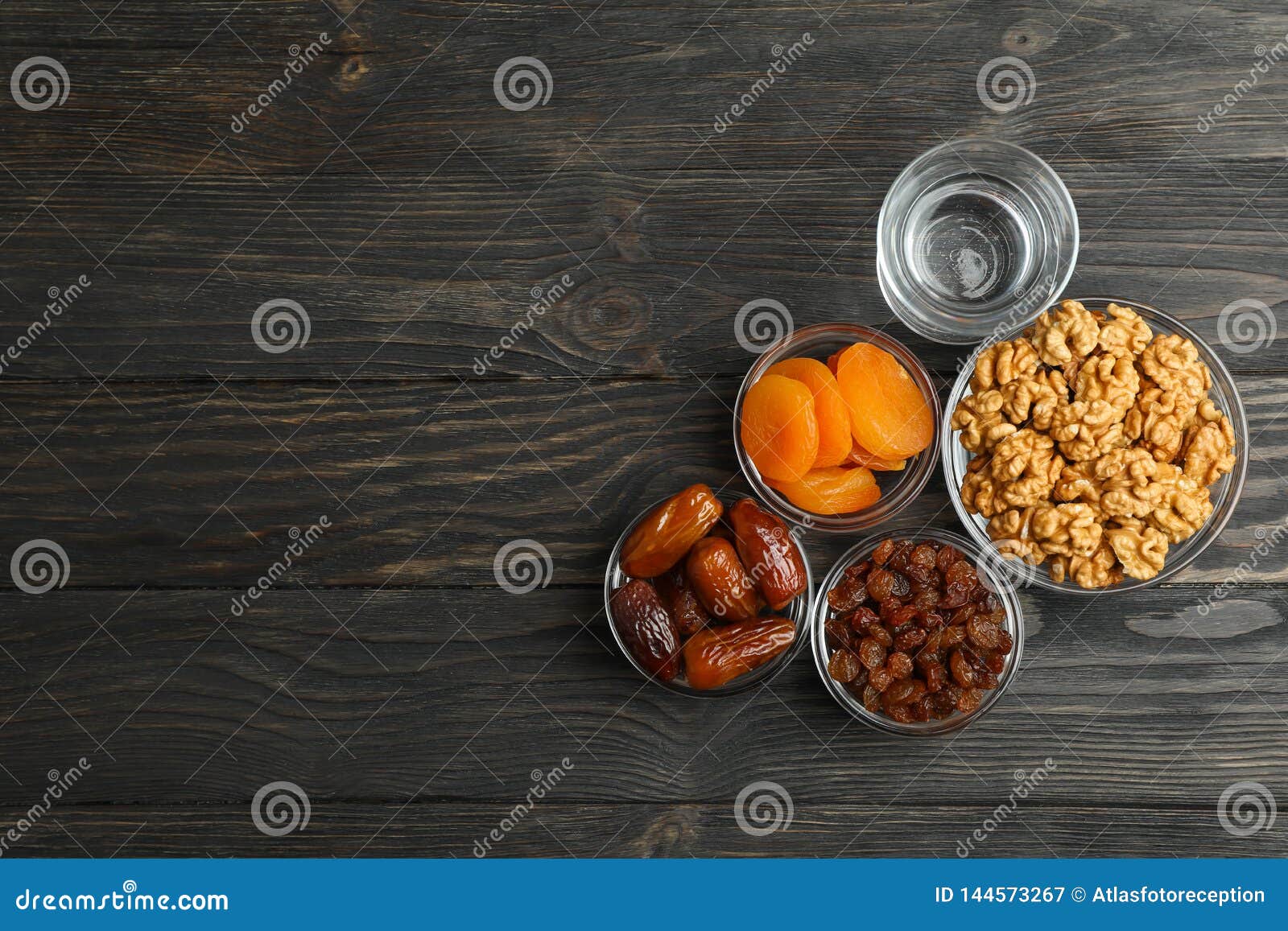 Composition with Ramadan Kareem Food on Wooden Table Stock Image ...