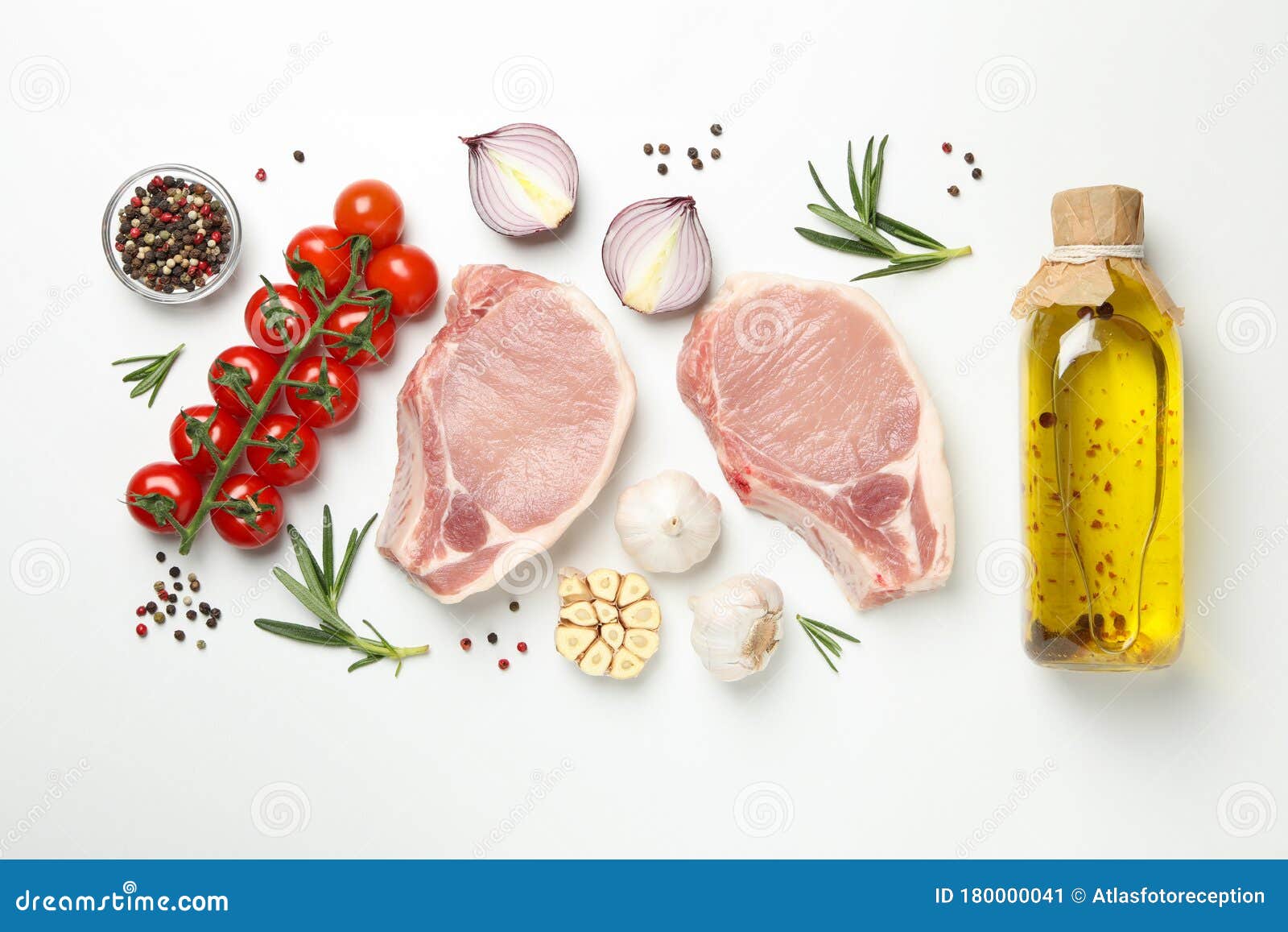 Composition with Raw Meat and Ingredients on Background, Top View Stock ...
