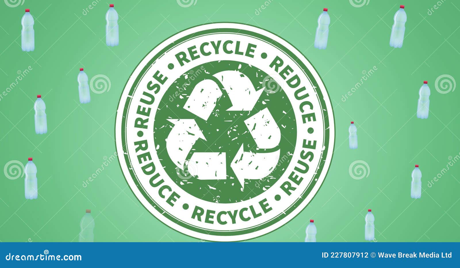 Composition of Recycling Text and Logo with Plastic Bottles on Green ...
