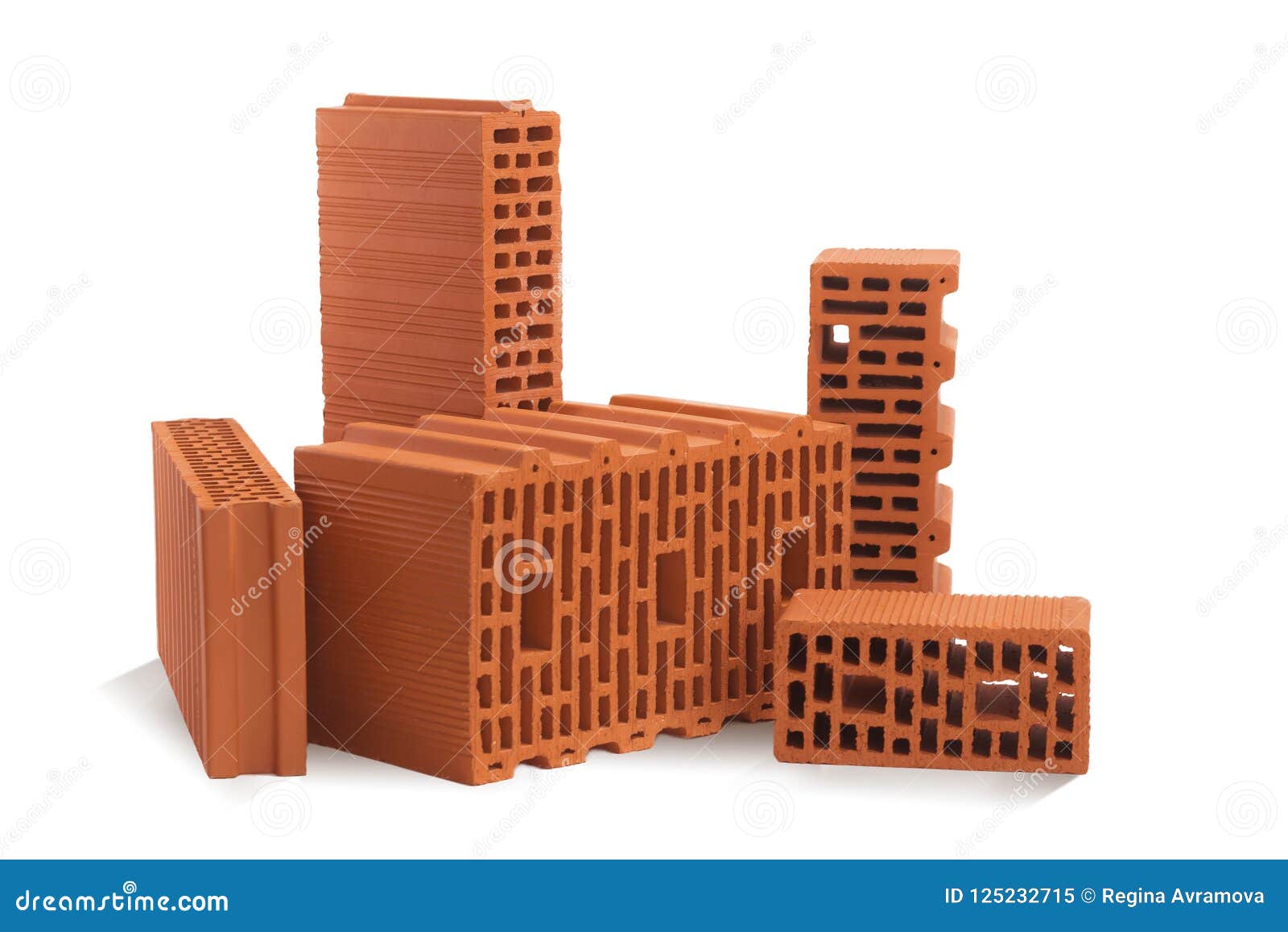 Composition of Red Bricks Ceramic Blocks on a White Background Stock ...