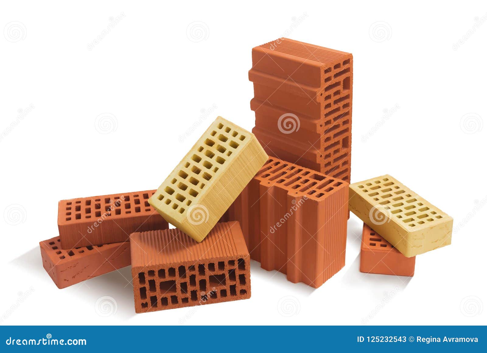 Composition of Red and Yellow Bricks Ceramic Blocks on a White Stock ...