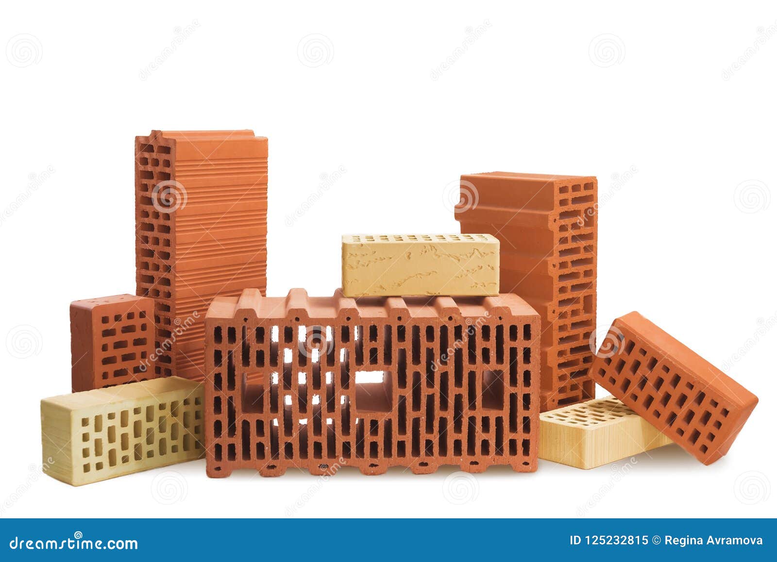 Composition of Red and Yellow Bricks Ceramic Blocks on a White Stock ...