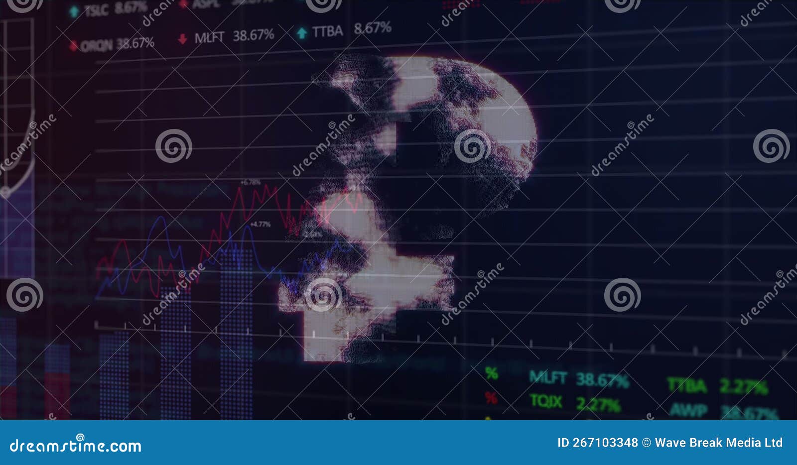 Composition of Rouble Symbol and Data Processing on Black Background ...