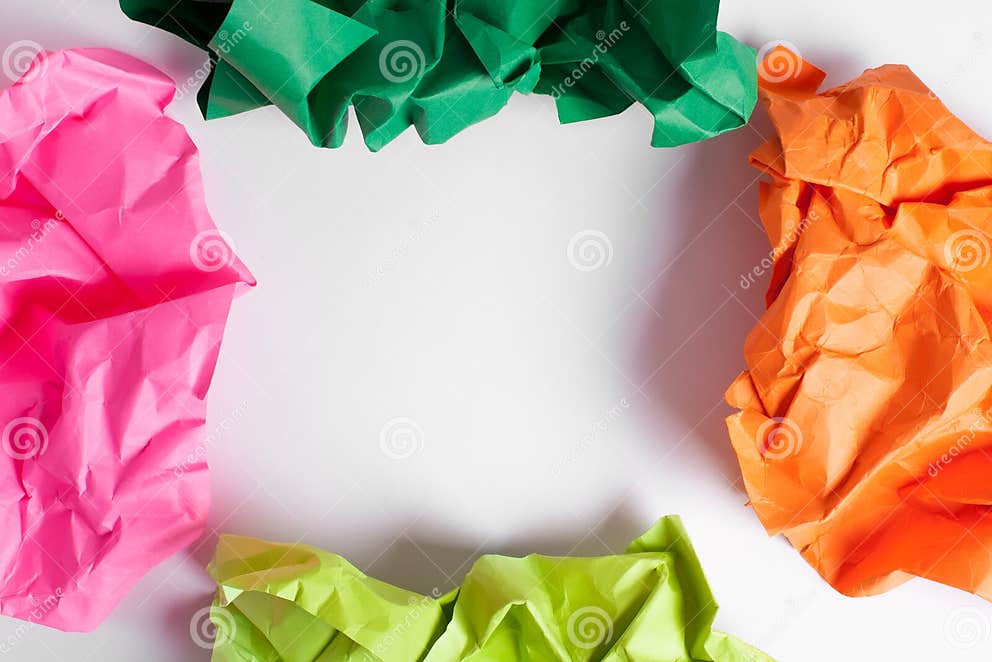 Composition of Rumpled Paper Sheets Placed on a White Background Stock ...