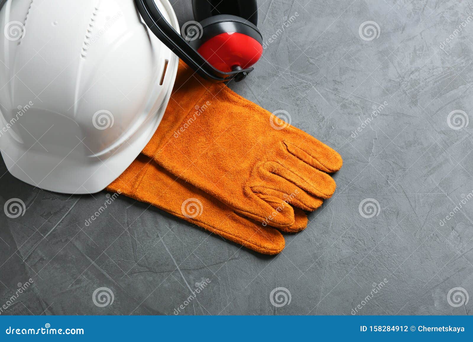 Composition with Safety Equipment on Grey Background Stock Photo ...