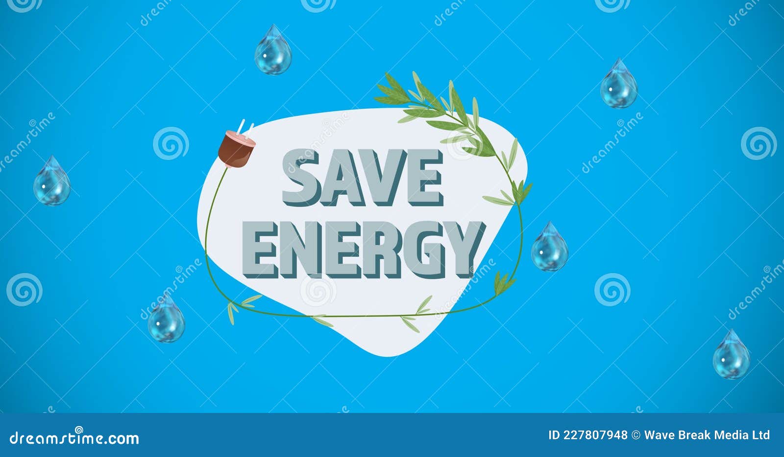 Composition of Save Energy Text and Logo with Droplets Over Blue ...