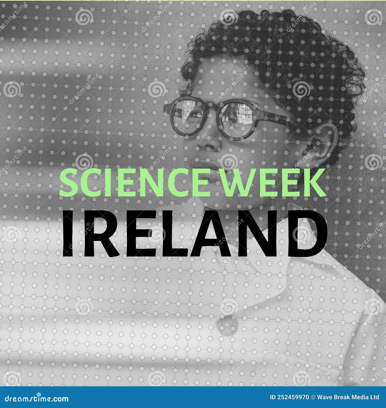 Composition of Science Week Ireland Text with Biracial Schoolboy Stock ...