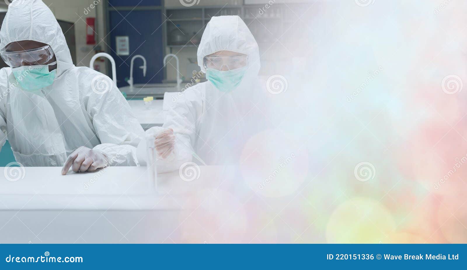 Composition of Scientists in Ppe Suits Working in Laboratory and Copy ...